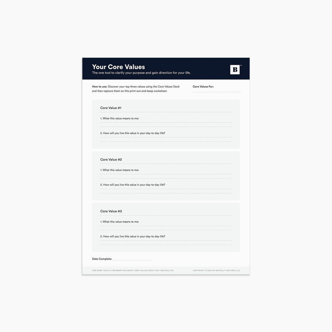 Core Values Worksheet - workbook course – BestSelf Co.